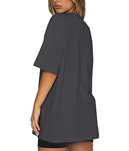 Bnycuml Women's Oversized T Shirts Half Sleeve Crewneck Loose Fit Drop Shoulder Casual Cotton Tunic Tees Top (Dark Grey,X-Large)