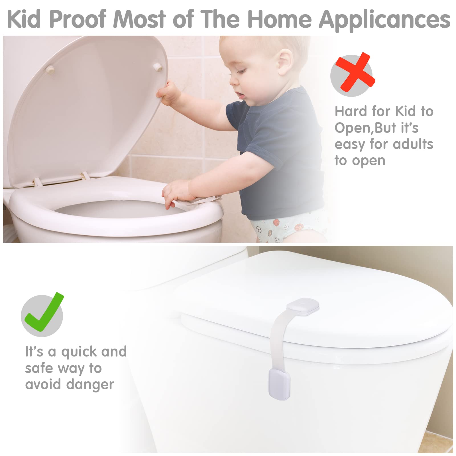 40 Pack Baby Proofing Strap Locks Bulk Child Safety Cabinet Latches Childproof Drawer Locks Adhesives Multi Use for Fridge, Dishwasher, Toilet Seat, Cupboard, Oven, Trash Can, No Drilling
