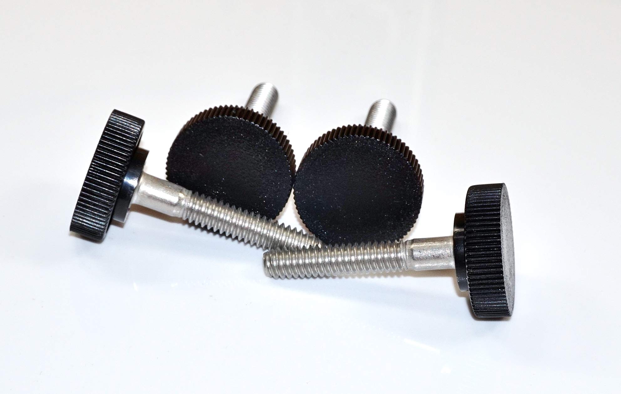 Four (4) Thumb Screws 1/4-20 x 1-1/2" Long Stainless Steel 1" Round Knurled Black Plastic Knob