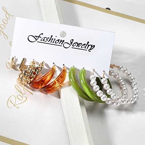 40 Pairs Gold Hoop Earrings for Women Multipack, Fashion Pearl Chain Link Stud Statement Earring Packs, Hypoallergenic Chunky Hoops Earrings for Gift