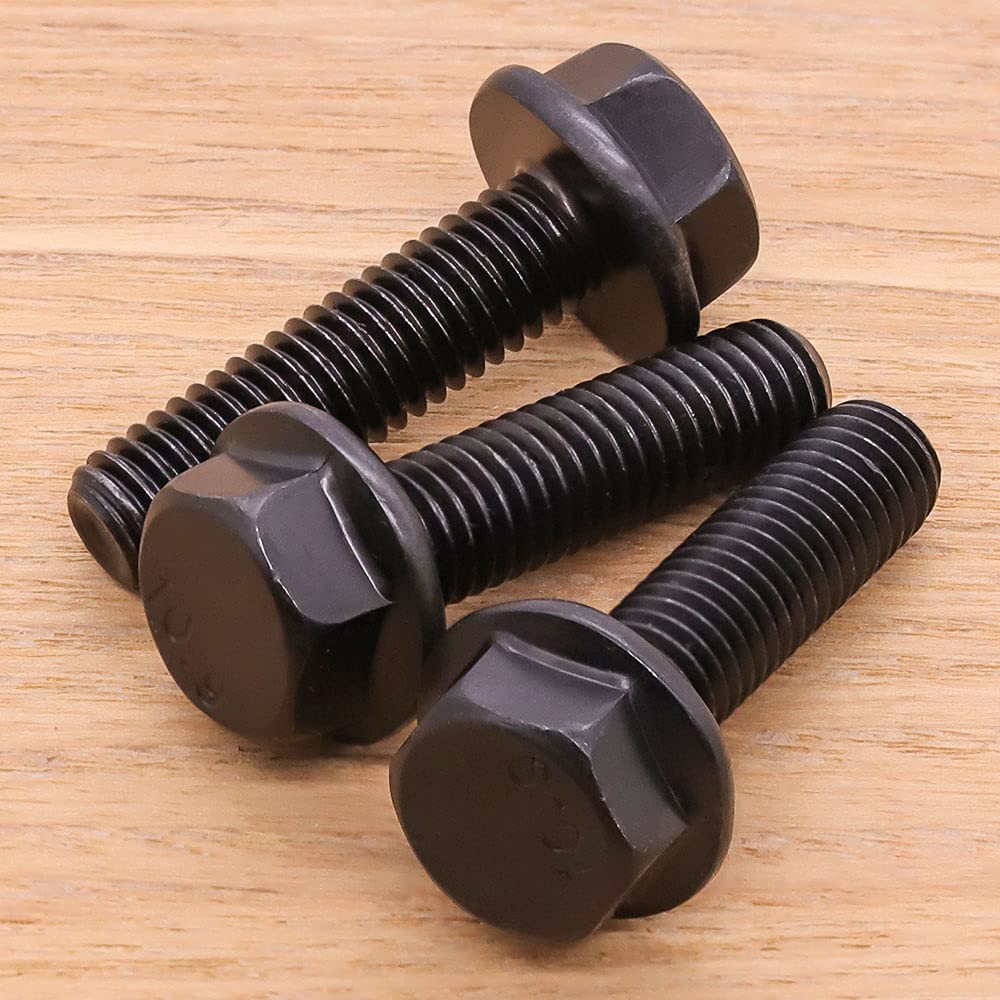 M10-1.5 x 20mm Flanged Hex Bolts Screws, 10.9 Grade Alloy Steel Hexagon Flange Bolts for Machinery Automotive, Black Oxide Finish, Full Thread, 10 PCS