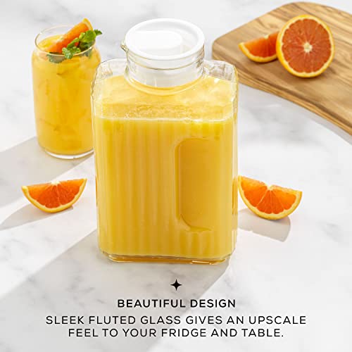 68oz Glass Pitcher with Lid (2 Lids) - Rectangle Beverage Serveware and Storage Container for Hot or Cold. Kool Aid Lemonade Pitcher, Water Containers, 2 Quart