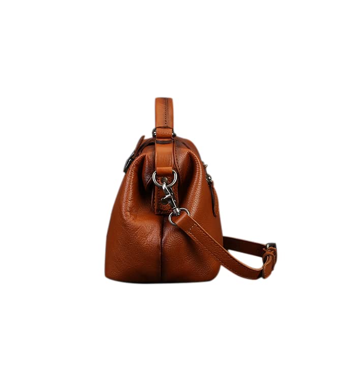 ARCOLAN Women's leather handbag retro Doctor Bag Brown Shoulder bag buckle type women's bag (Brown)