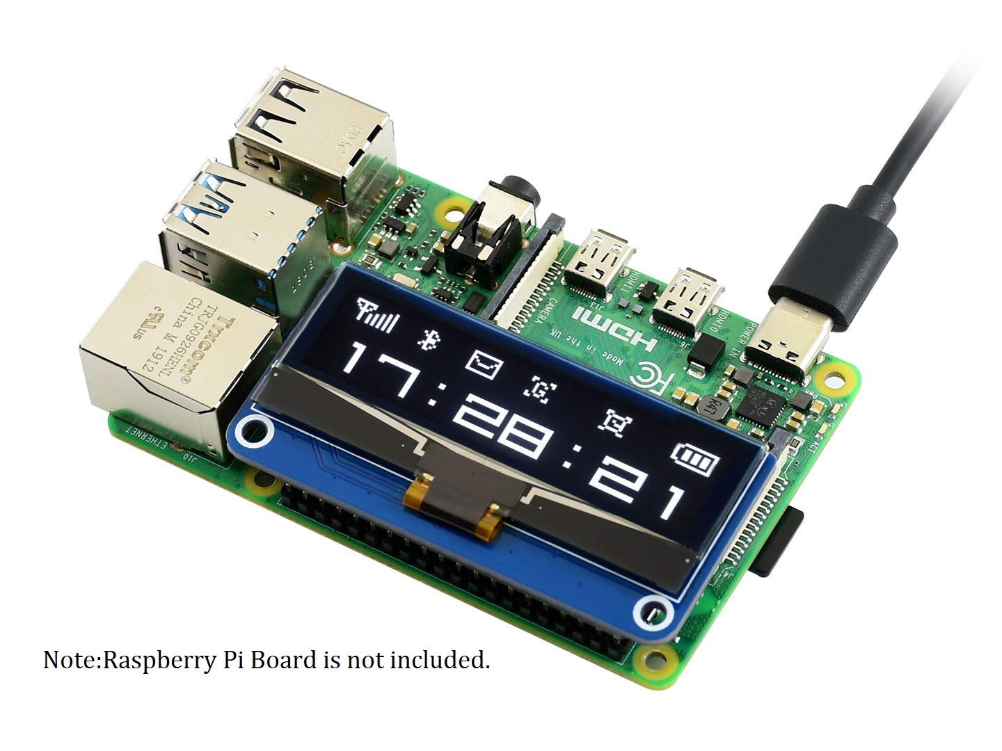2.23 inch OLED Display HAT Compatible with Raspberry Pi/Jetson Nano/Arduino/STM32, 128×32 Pixels SPI I2C OLED with SSD1305 Driver