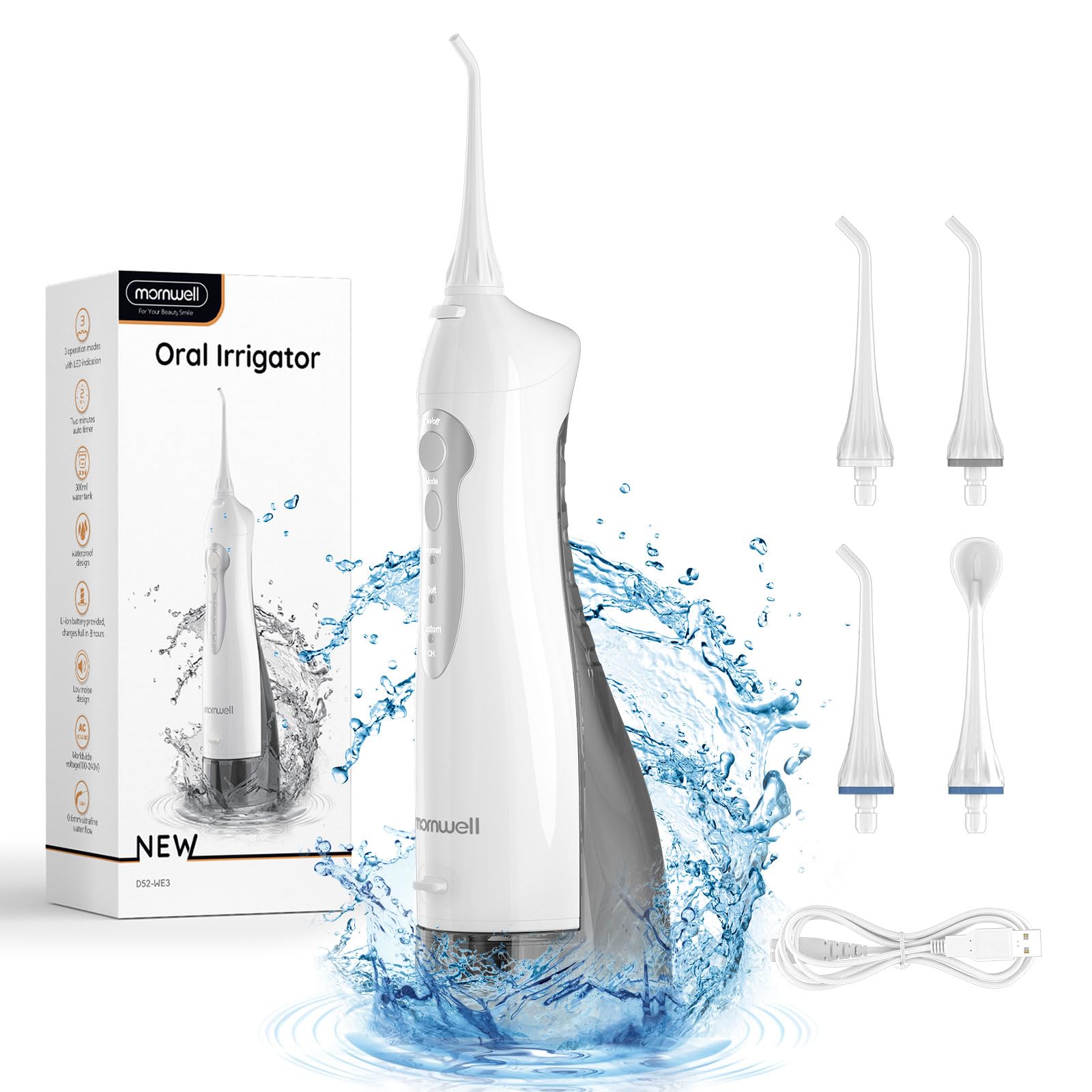 Water Flosser, Teeth Cleaner 330ML 3 Modes Portable Dental Oral Irrigator USB Rechargeable Electric Dental Flosser for Teeth Braces Bridges Care Home Travel