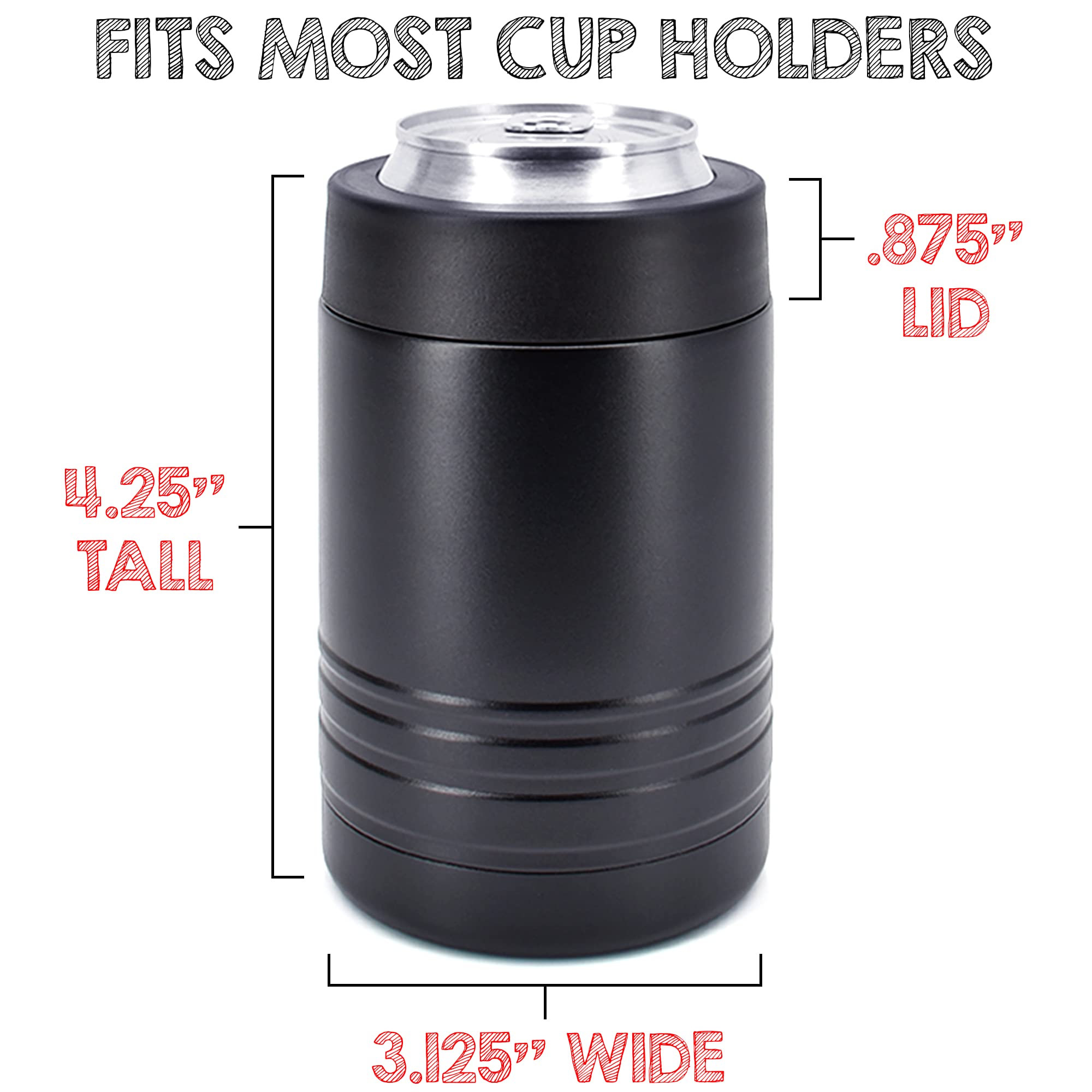 4-in-1 Stainless Steel 12 oz Double Wall Vacuum Insulated Can or Bottle Cooler Keeps Beverage Cold for Hours - Also Fits 16 oz Cans - Powder Coated Black - Clear Water Home Goods