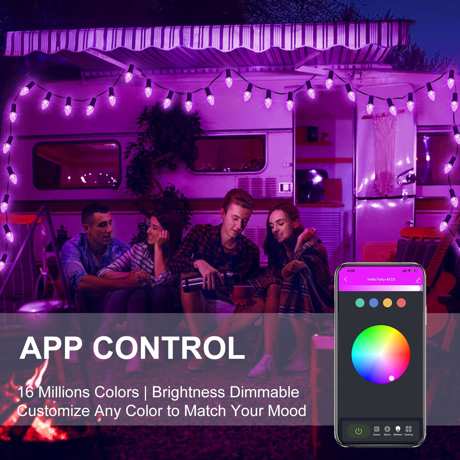 Amposei 32.8Ft 50 LEDs Strawberry Christmas String Lights Outdoor Bluetooth Fairy Lights Waterproof Music Sync Twinkle Lights with Phone APP Remote Control, Color Changing Rope Light for Party Garden