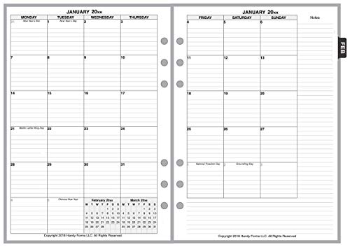2022 Weekly & Monthly Planner for A5 Size notebooks by FiloFax, Kikki-K and Others. 2 Pages Per Week, 2 Pages Per Month, Week Starts on Monday. Style D, with Lines.