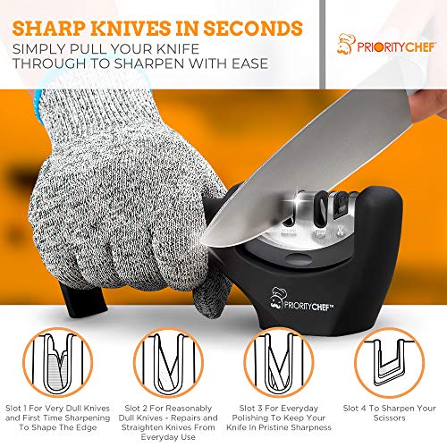 Heavy Duty 4 Stage Kitchen Knife Sharpener, Repair, Polish and Sharpen your Kitchen Knife Easily, Handheld Manual Knife Sharpeners for Kitchen Knives, Scissor Sharpener