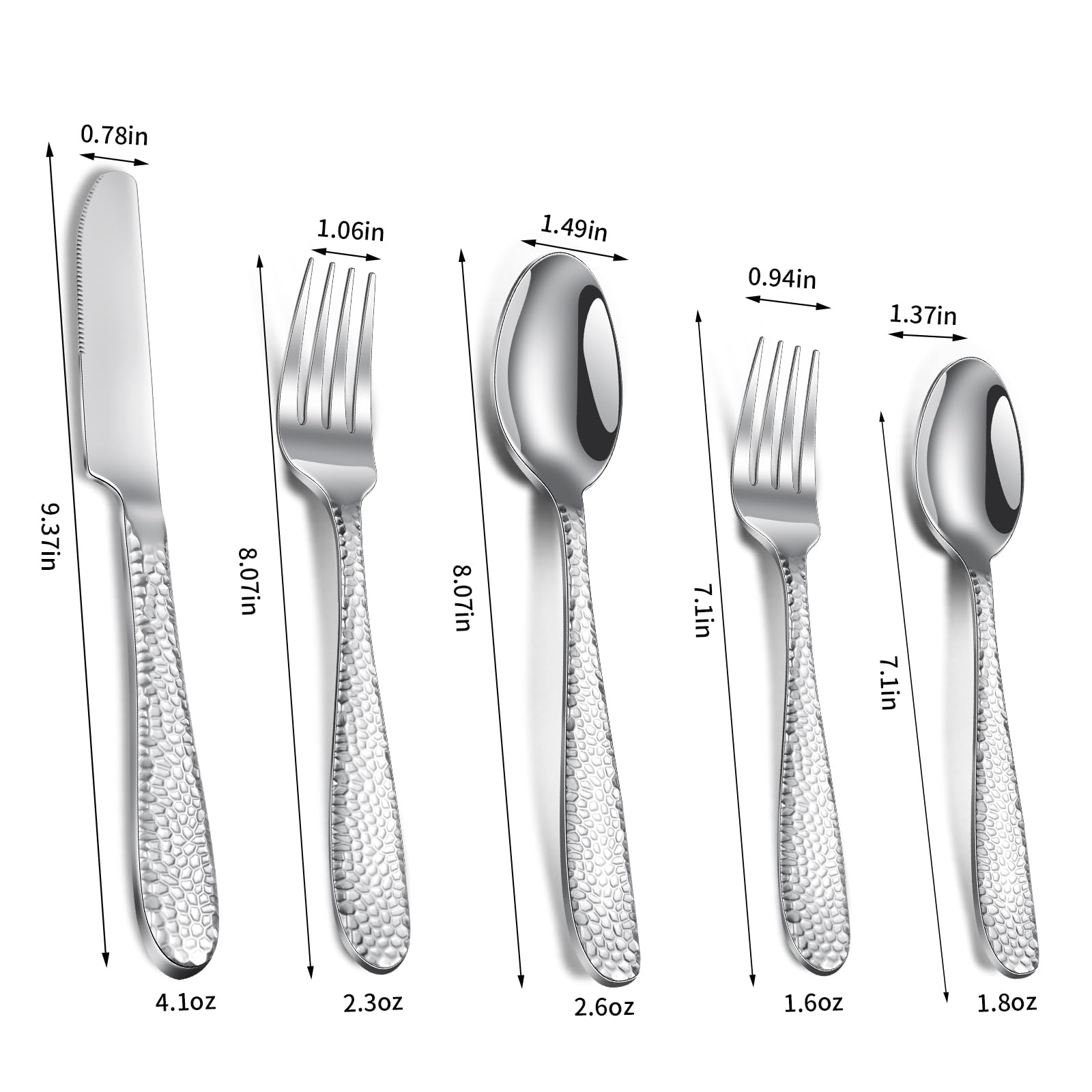 20-Piece Silverware Set, Hammered Stainless Steel Flatware Set, Heavy Duty Cutlery Set Service for 4, Mirror Polished, Smooth Edges, Utensil Set for Home and Restaurant, Dishwasher Safe