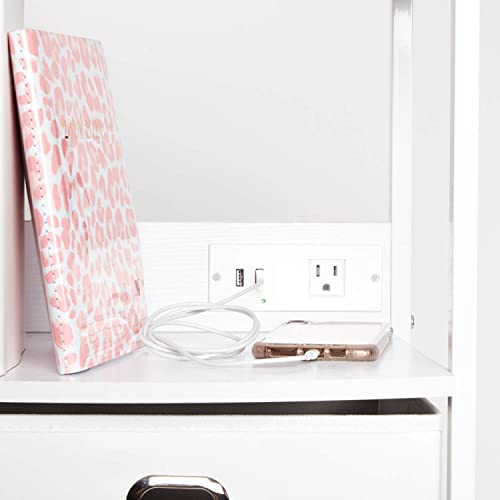 Dormify Storage Drawers Organizer on Wheels with Charging Station and USB Ports, Fabric Drawers for Clothes Storage Tower, Nightstand with Drawer Tower Organizer | Tall Skinny Dresser Closet | White
