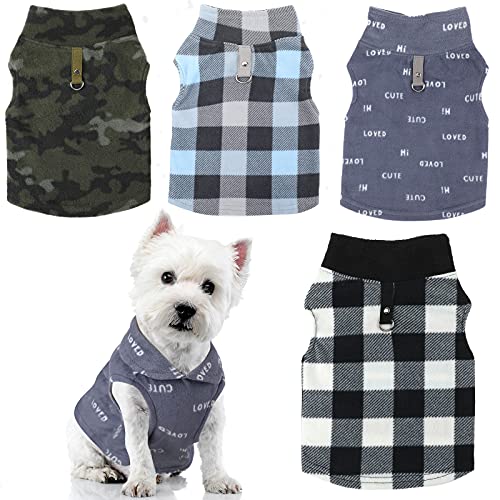 4 Pieces Winter Fabric Dog Sweater with Leash Ring Soft Fleece Vest Dog Clothes Plaid Camouflage Warm Puppy Dog Jacket Pullover Clothes for Small Boy Dogs Cat Puppy Chihuahua (S)