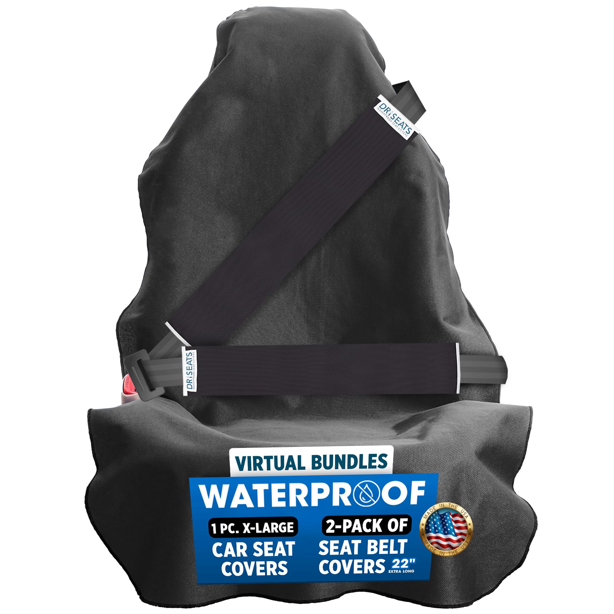 Dri Seats Waterproof Car Seat Cover – Premium Sweat Towel with Slip Resistant Backing for Front Seats in Cars, Trucks, SUVs – Universal Seat Liner, Easy Install, Machine Washable, Breathable– Black XL