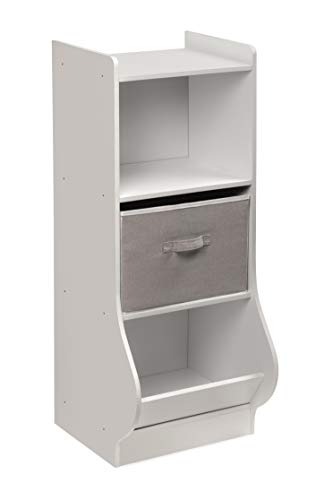 Badger Basket Upright Storage Nook with Reversible Basket, White, Melamine Surface, 2 Shelves, 1 Angled Bin, Customizable Storage Solution for Kids