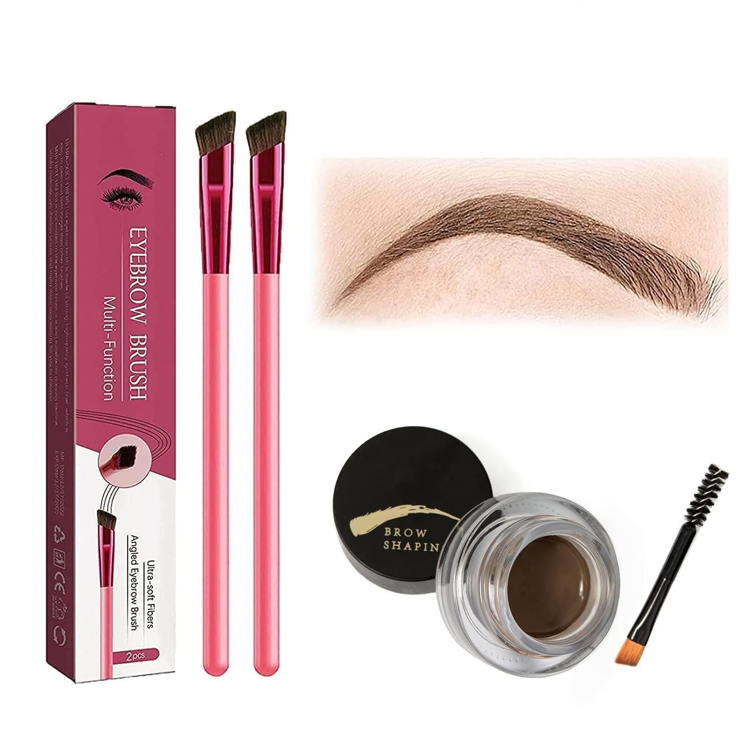4D Hair Stroke Brow Stamp Brush, Eyebrow Hair Stroke Brush, Multifunction Ultra-thin Angled Realistic Eyebrow Brush for Powder, Cream, Gel and Wax (Light brown)