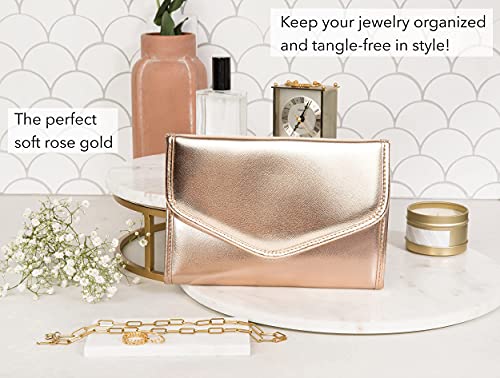 Altitude Boutique Travel Jewelry Organizer Roll Foldable Jewelry Case for Journey Packing Vacation-Rings, Necklaces, Bracelets, Earrings (Rose Gold, Medium)