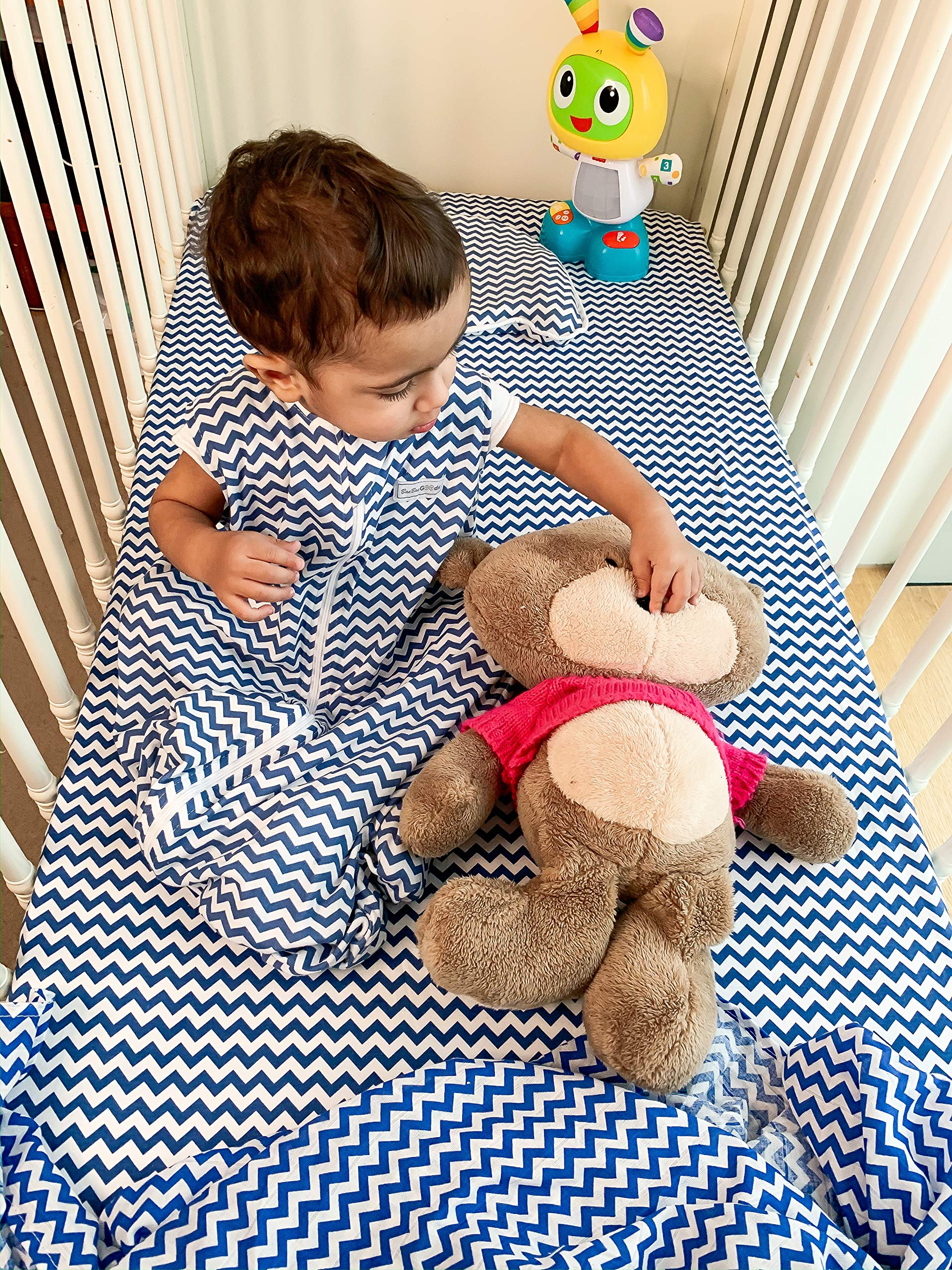 BaeBae Goods Fitted Baby Crib Sheets for Boys and Girls, 3 Pack, Soft and Breathable Jersey Cotton, White and Navy, Cute Gender Neutral Nursery Mattress Bedding, Universal Fit