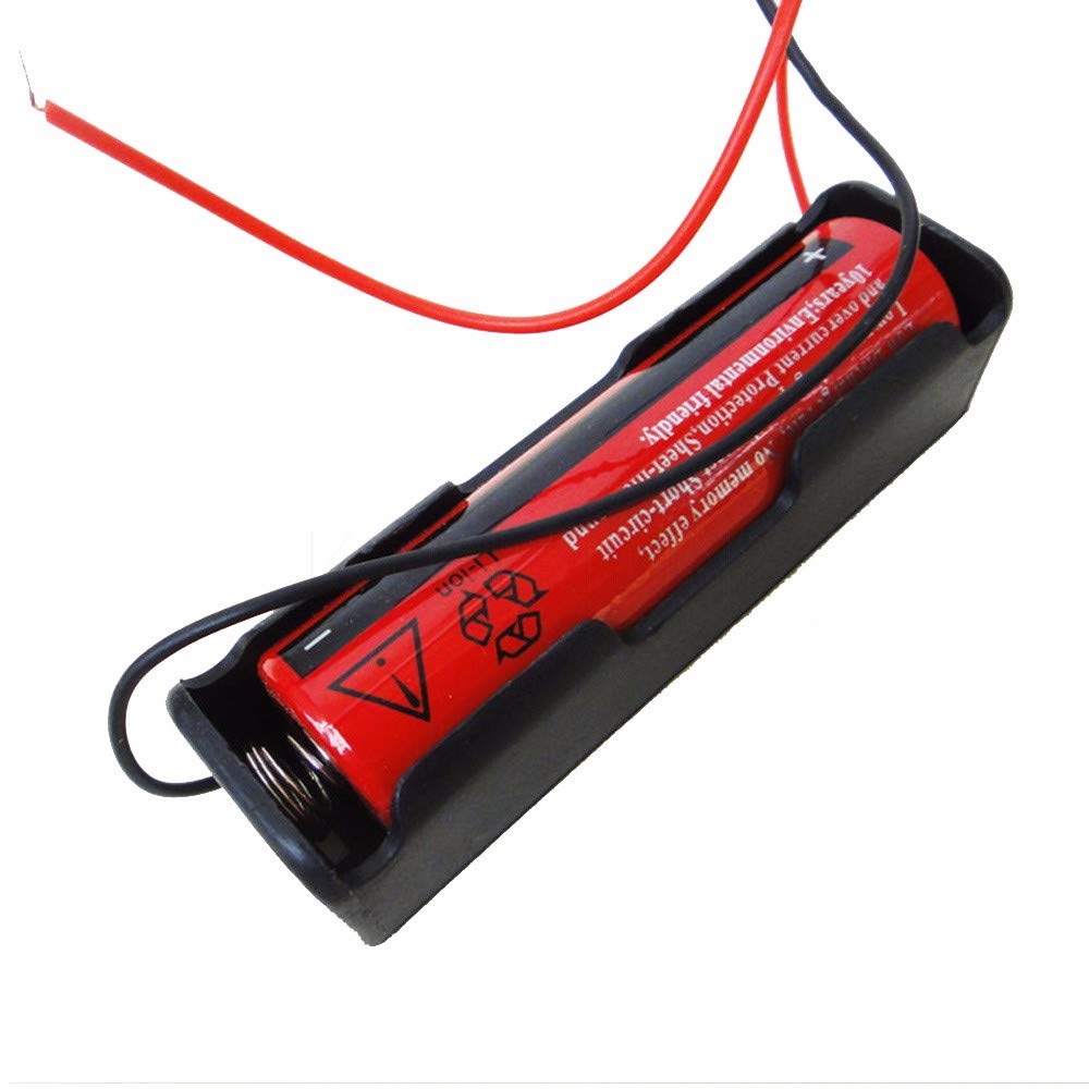 Envistia Mall 1S 18650 Battery Holder Case Box for 1X 18650 Button Top 3.7V Li-Ion with 6" Wire Leads