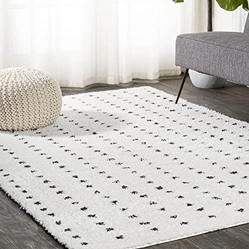 JONATHAN Y MOH400A-3 Pele Modern Geometric Shag Indoor Area-Rug Bohemian Polka Dot Easy-Cleaning Bedroom Kitchen Living Room Non Shedding, 3 X 5, White/Black