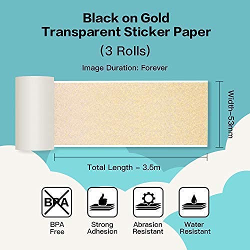 Phomemo M02 Pocket Printer - with 3 Rolls Transparent Gold Paper, Compatible with iOS + Android for Plan Journal, Study Notes, Art Creation, Work, Gift