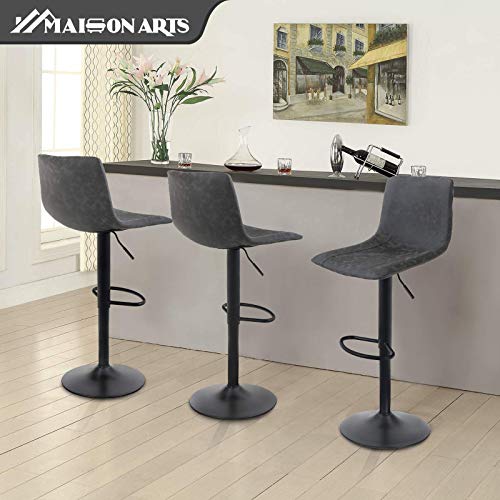 MAISON ARTS Swivel Bar Stools Set of 2 for Kitchen Counter Adjustable Counter Height Bar Chairs with Back Tall Barstools PU Leather Kitchen Island Stools, 300 LBS Bear Capacity, Grey