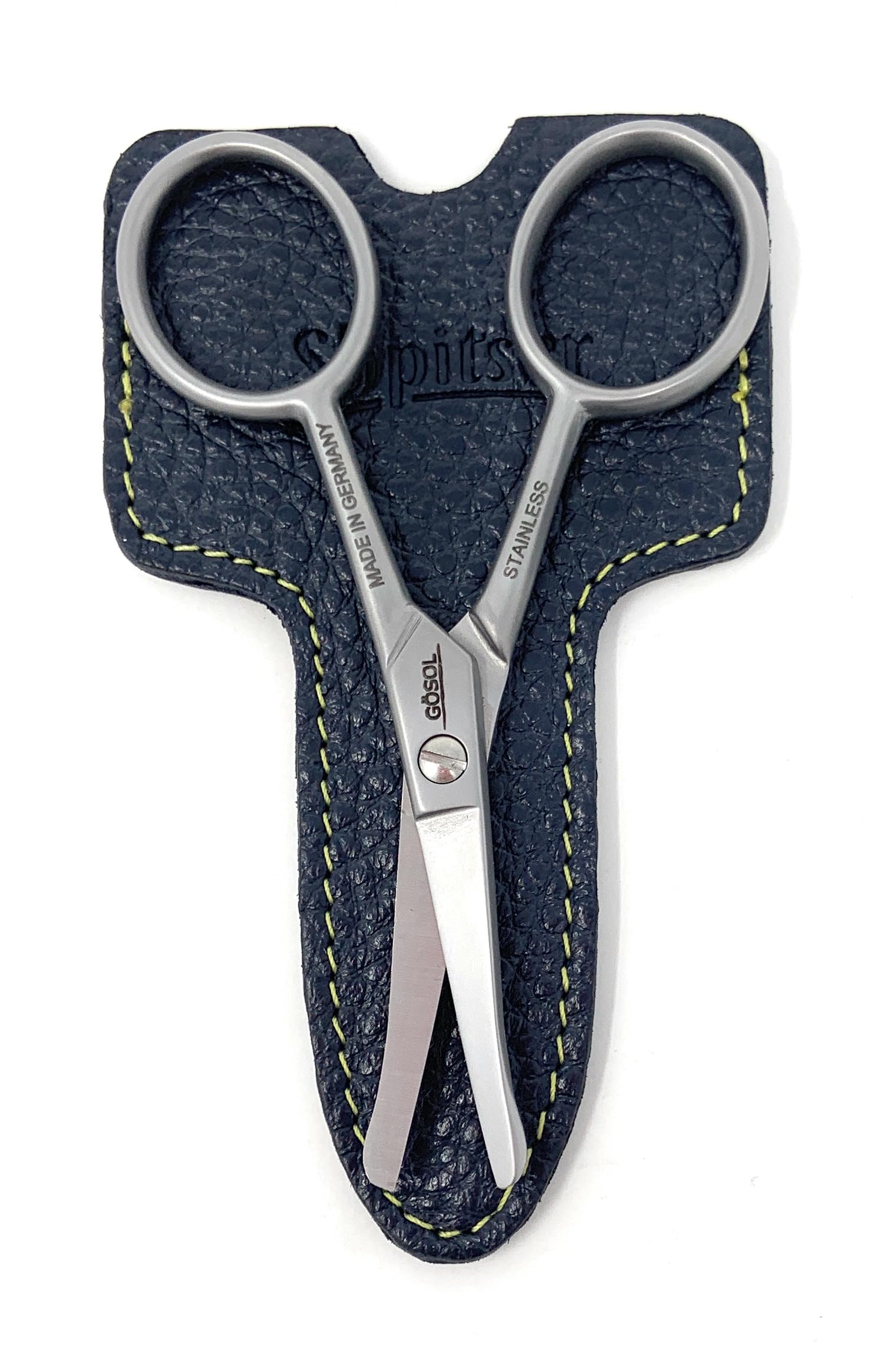 Solingen Nose & Ear Scissors - Stainless Steel Rounded Tip Scissors for Eyebrow, Nose Hair, Mustache and Beard - Made in Solingen & Germany by GÖSOL | Packed with Full Grain Leather Case