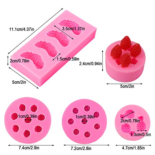 5Pcs Fruit Shaped Jelly Molds, 3D Mini Pineapple Strawberry Orange Blueberry Mulberry Candle Silicone Fruit Mold for Cupcake Decorating, Soap, Chocolate