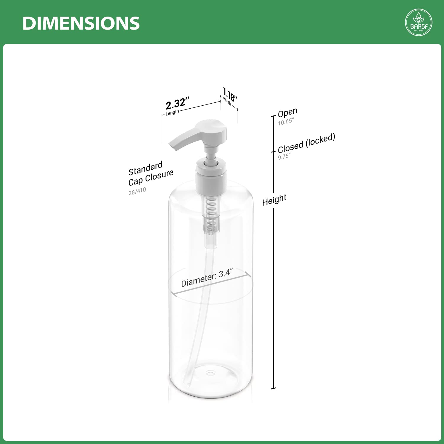 Bar5F Pump Bottle 32-Ounce 1-Liter Empty for Shampoo Conditioner Body Wash Lotion BPA-Free Crystal-Clear