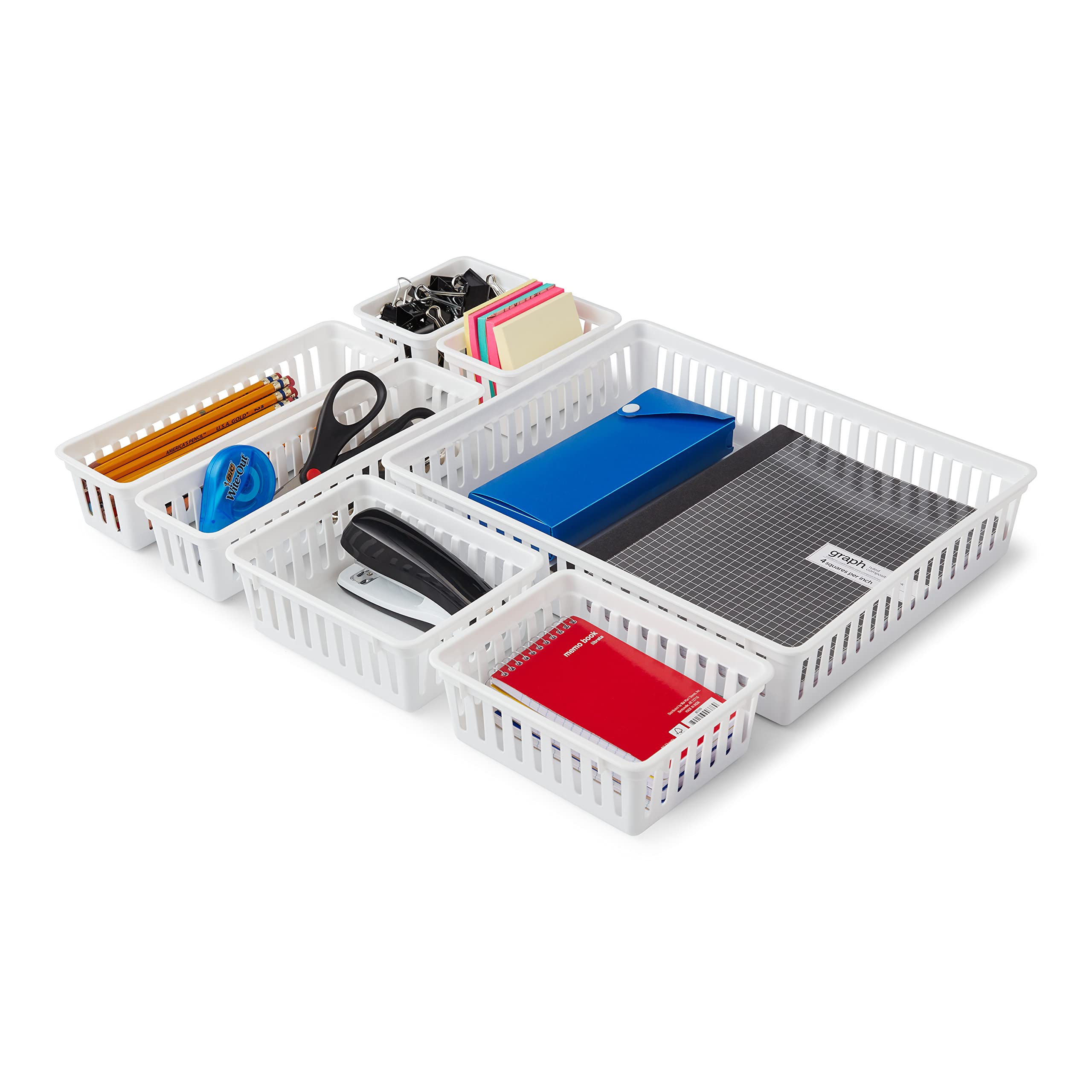28 PCS set; 4x7 Drawer Storage Organizer Bins: White Home, Office, Craft Room, Workshop, Garage, Kitchen Storing Container Set Model 23715 (Set of 28 pcs)