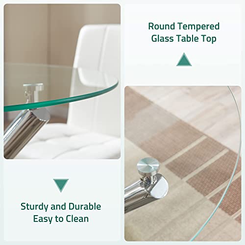 Round Glass Dining Table for 2 to 4 Person - 35.4" Inch Kitchen Dining Room Table with Tempered Glass Top, Sturdy Chrome Legs, Modern Circle Leisure Table for Dinner Apartment Small Spaces