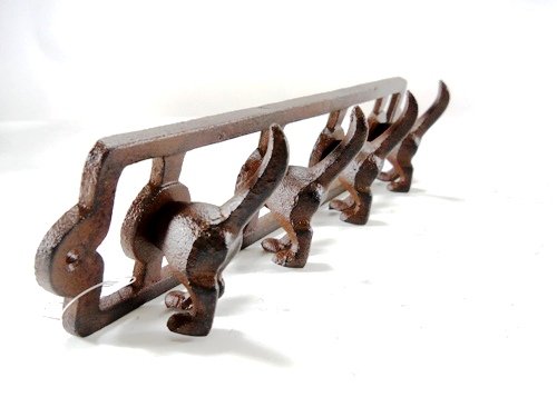 Cast Iron 4 Hook Dog Tail Key, Coat or Hat Rack