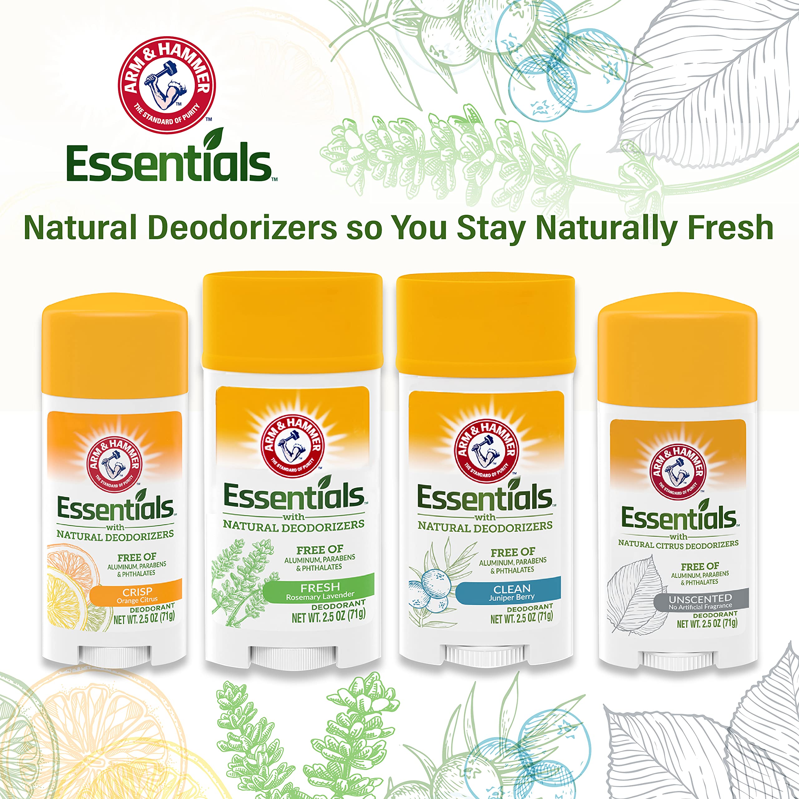 Arm & Hammer Deodorant 2.5 Ounce Essentials Unscented (73ml) (3 Pack)