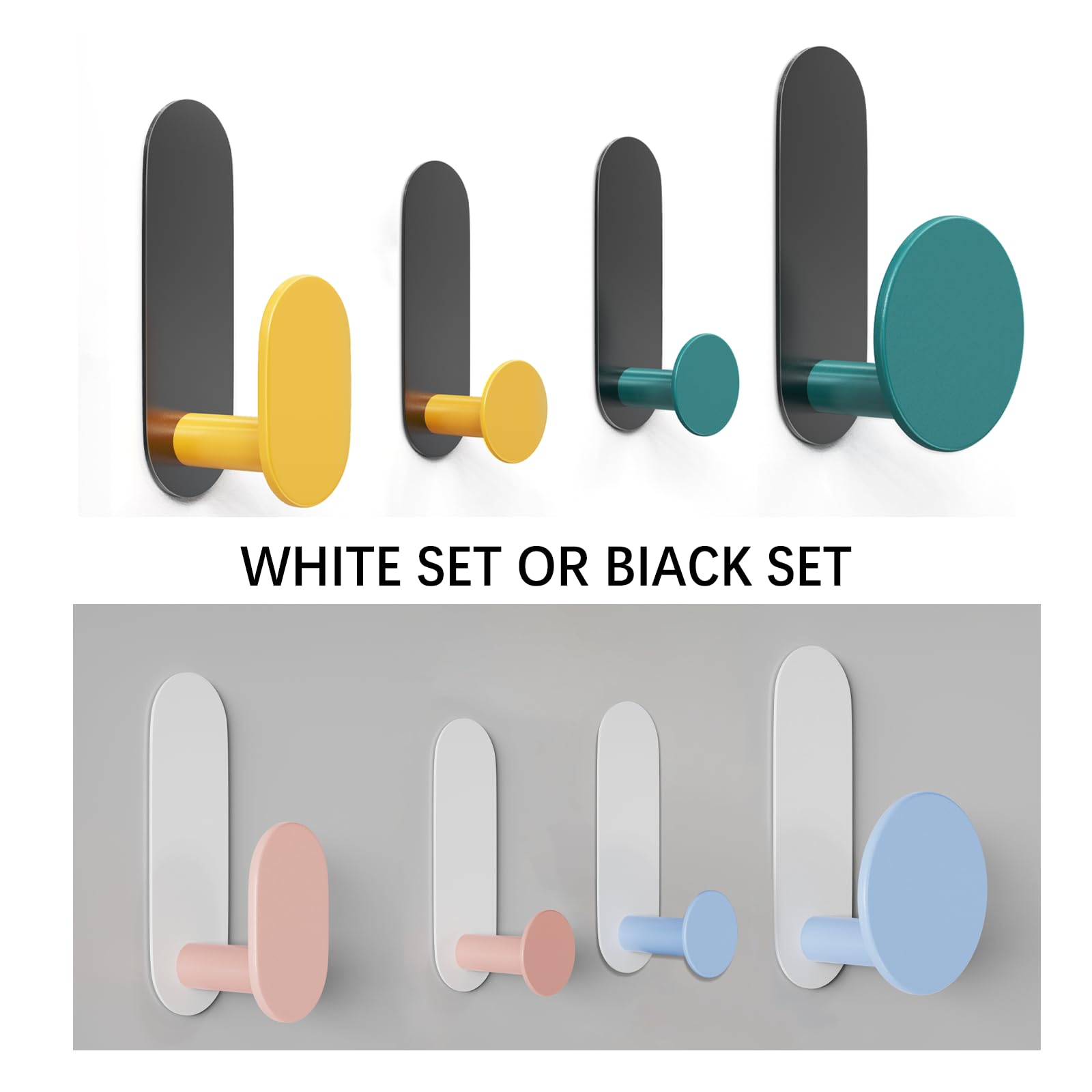 Adhesive Towel Hooks – Strong, No-Drill Hanging Coat Hooks perfect for holding robes, sponges, and loofahs in bathrooms, kitchens, and homes; brushed carbon steel with robust adhesive - 4-Pack.