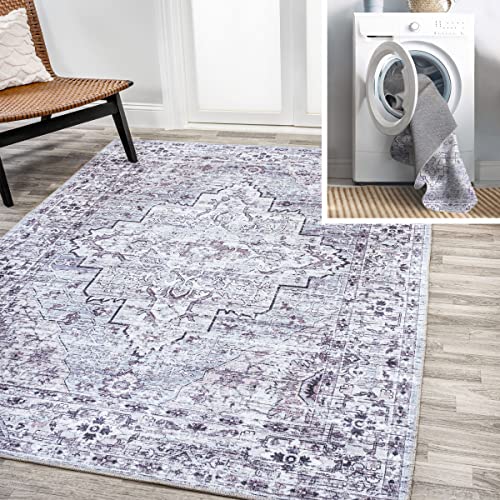 JONATHAN Y WSH102A-3 Didim Boho Gray Medallion Machine Washable Indoor Bohemian Transitional Area Rug,High Traffic,Kitchen,Living Room,Backyard,Non Shedding,3 X 5,Gray/Purple