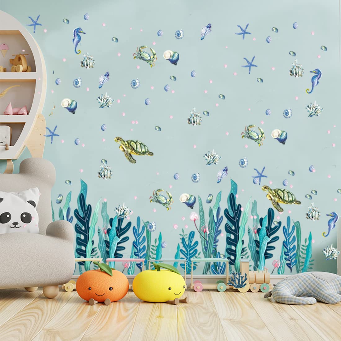 2 Sheets Under The Sea Wall Decals Sea Turtle Wall Stickers 3D Ocean Grass Seaweed Wall Decals for Kids,Room,Bathroom,Bedroom,Nursery,Home Wall Decoration,Toilet,Kitchen