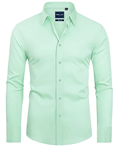 Alimens & Gentle Men's Dress Shirts Slim Fit Button Down Shirts Long Sleeve Stretch Wrinkle-Free Shirt Stain Sheild Grass Green