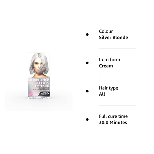 Colour Freedom Metallic Permanent Silver Conditioning Hair Dye. Infused with Shea Butter and Argan Oil for Ultra Glossy Conditioned Hair. 100% grey coverage. By Knight & Wilson. (Silver Blonde)