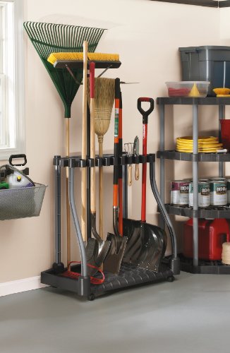 Rubbermaid Double-Door Storage Cabinet, 18" D x 36" W x 37" H, Gray/Black, FG708500MICHR & Deluxe Tool Tower, Garage Storage, Holds 40 Tools, Black (FG5E2800MICHR)