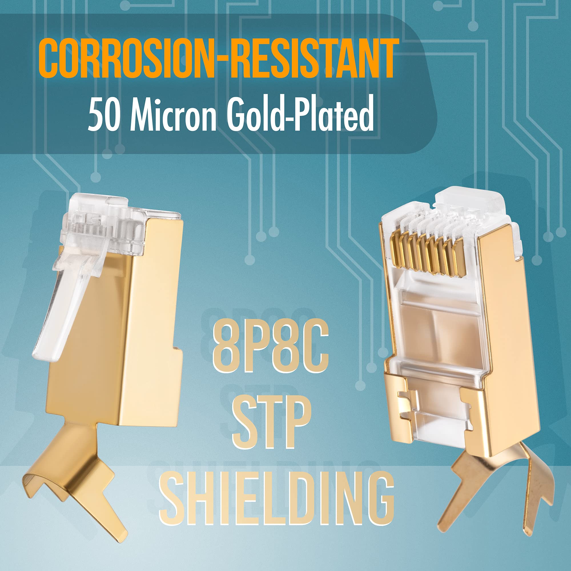 Everest Media Solutions RJ45 Cat7 & Cat6A Pass Through Connectors - 30 Pcs, 50UM Gold Plated Shielded FTP/STP External Ground for 23 AWG Network Cable