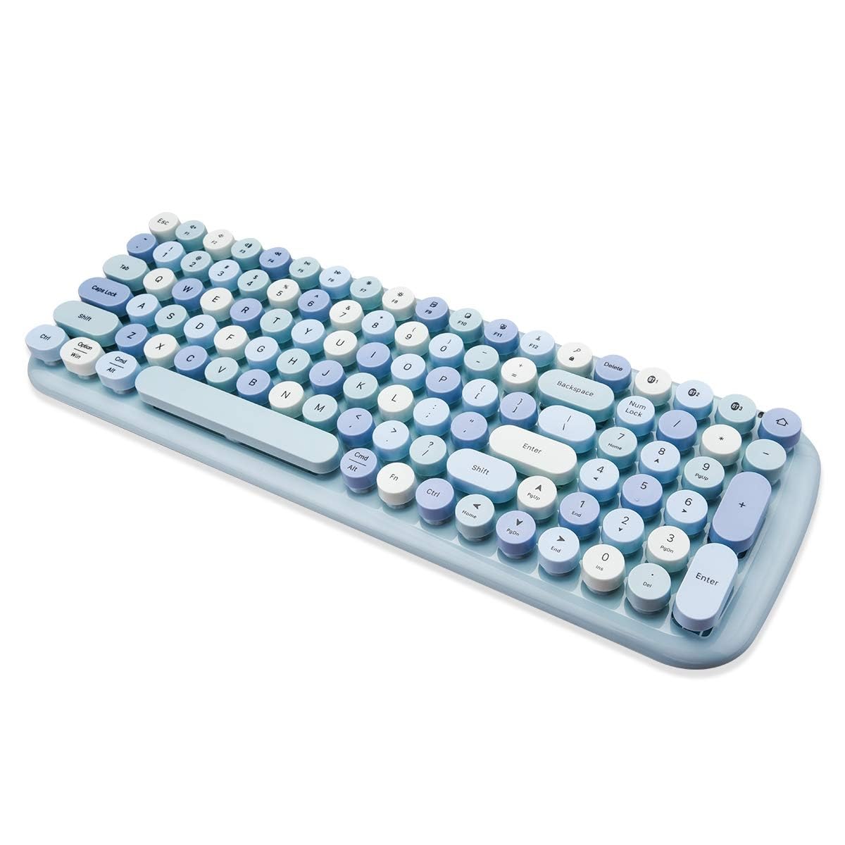 MOFII Bluetooth Wireless Keyboard for iPad, Laptop, PC, Mac, Smartphone, Connect 3 Bluetooth Devices, Cute Colorful Round Keys Retro Aesthetic Keyboard - Blue