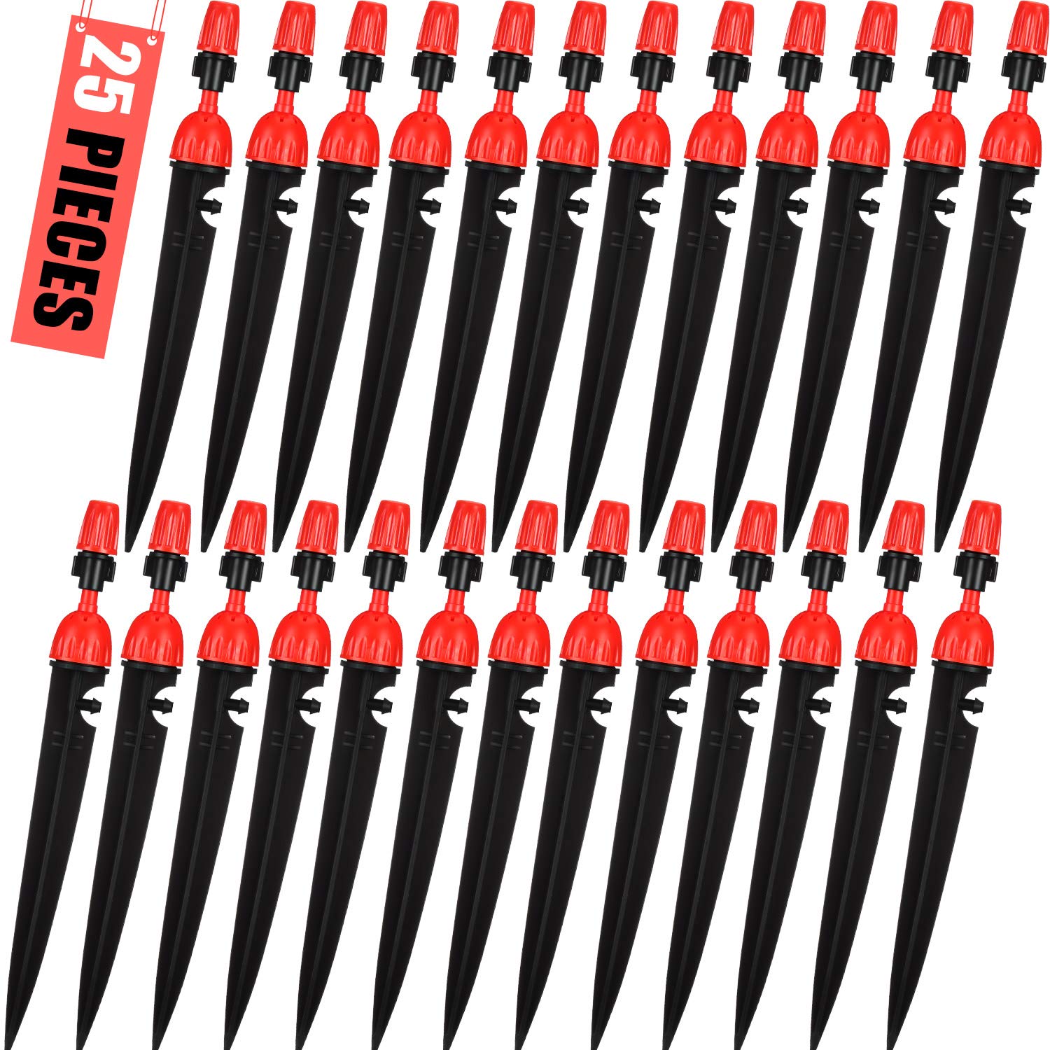25 Pieces Garden Irrigation Dripper Emitters Micro Drip Irrigation Sprinklers Adjustable 360 Degree Water Flow Drip Emitters on Stake Watering Drip System for Flower Beds, Vegetable Herbs Gardens