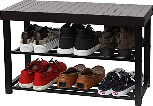 Henf 3-Tier Bamboo Shoe Rack Bench, Shoe Organizer, Storage Shelf, Holds Up to 551Lb,Dimensions 35.43 x 11.02 x 17.72,Coffee