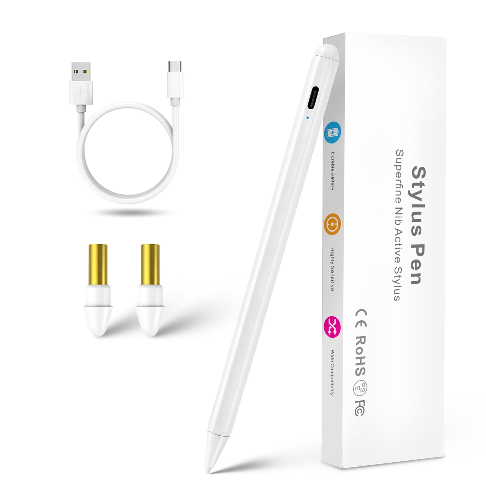 iPad Air 5th Generation Pencil Apple iPad Pen 9th Generation with Palm Rejection Active Stylus Pen for iPad Air 5th/4th,iPad Pro 12.9/11 Inch,iPad 10th/9th/8th/7th/6th,iPad Mini 6 Pencil White