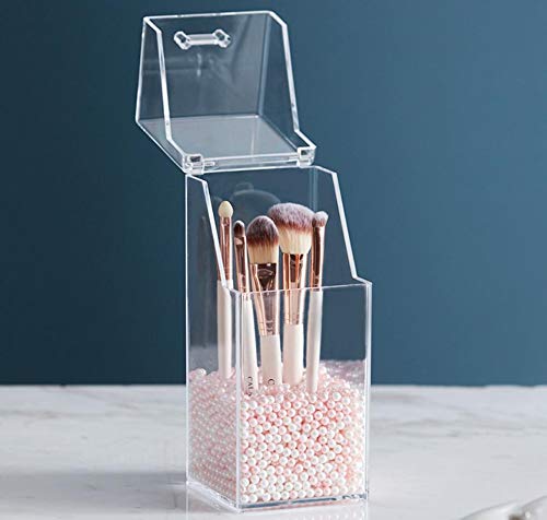 Makeup Brush Holder Square Acrylic Cosmetic Brush Organizer with Dustproof Lid Eyebrow Pencil Storage Holder Box Makeup Storage Jewellery Storage Container