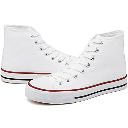 Adokoo Women's High Top Canvas Sneaker Shoes Classic Fashion Lace ups Sneakers (US8,White)