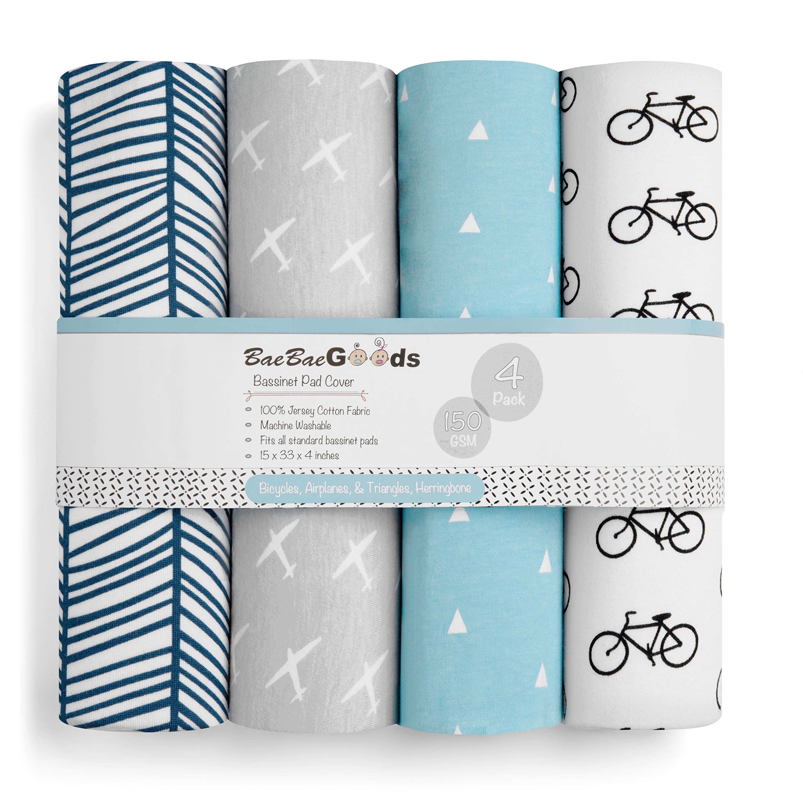 Bassinet Bed Sheets – Premium Bassinet Fitted Sheets 4 Pack – 100% Jersey Knit Cotton Cradle Sheets – Bassinet Bedding for Standard Size Oval or Halo Bassinet Pads – Bassinet Sheet for Boy & Girl