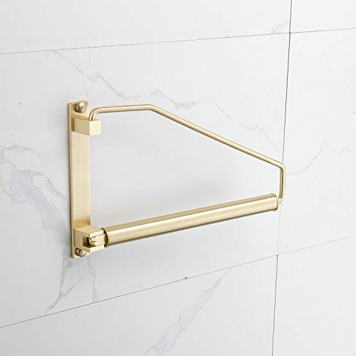 NEWRAIN Folding Wall Mounted Clothes Hanger Rack Clothes Hook Solid Brass with Swing Arm Holder Clothing Hanging System Closet Storage Organizer Heavy Duty Drying Rack Wall Mount,Brushed Gold