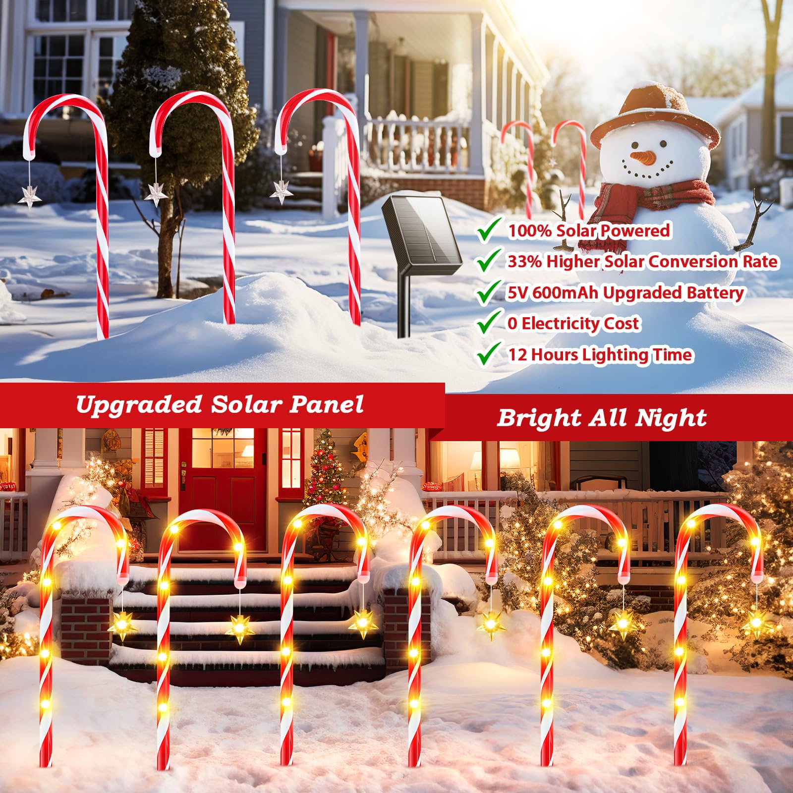 24 Pack Christmas Decorations Outside, Set of 12 KOOPER 19” Solar Candy Cane Christmas Decorations Outdoor Yard with 8 Modes and 144 Bright LED, Waterproof Christmas Candy Cane Lights Outdoor Pathway