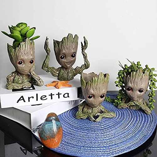 4 Styles Flowerpot Baby Groot Flower Pot Succulent Planter Pot Pencil Holder Office Party Ornament Christmas Birthday Gift (4 Styles)