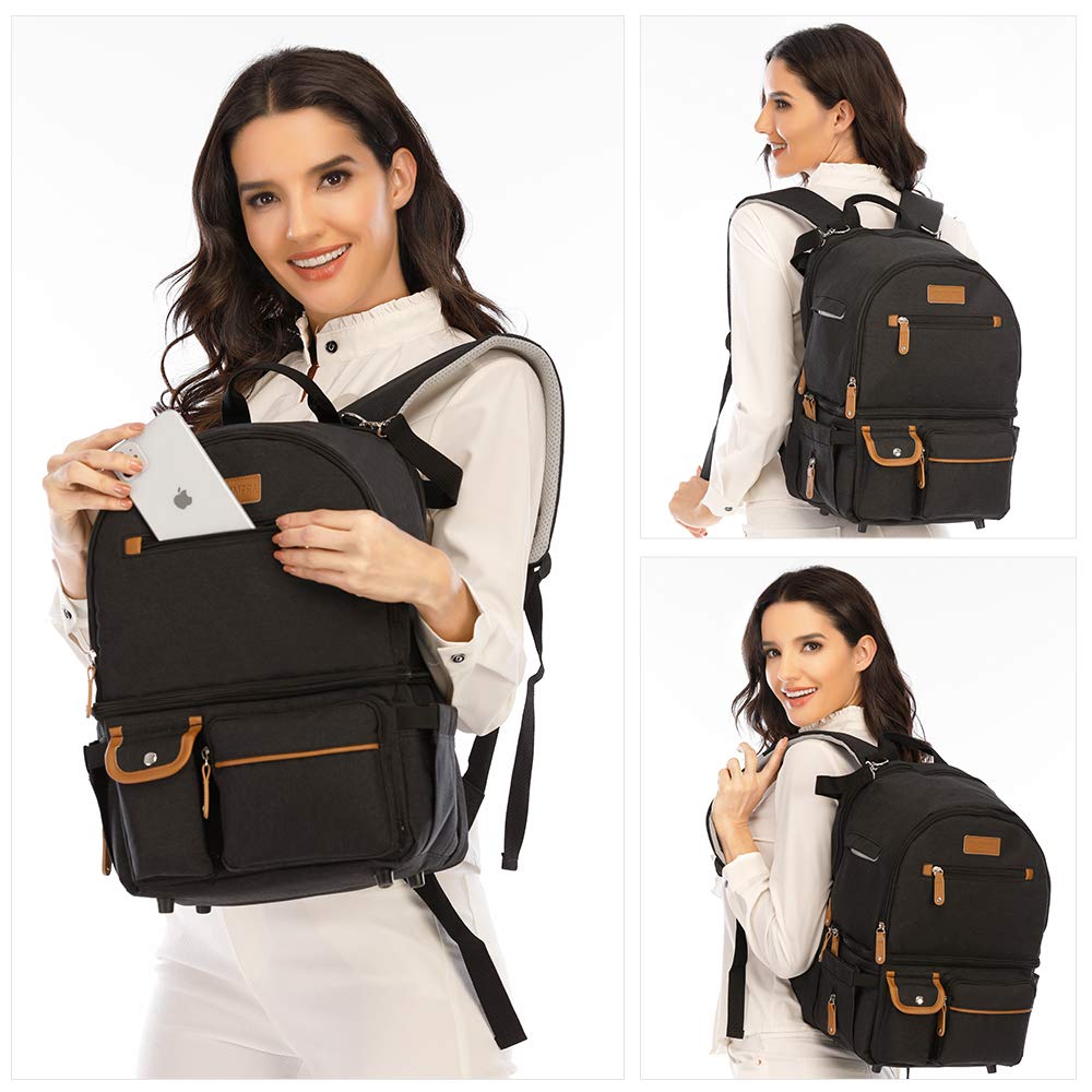 MOMIGO Breast Pump Backpack - Cooler and Moistureproof Bag Double Layer for Mother Outdoor Working Backpack with 13 Inch Laptop Compartment Fit Most Breast Pumps(Black)